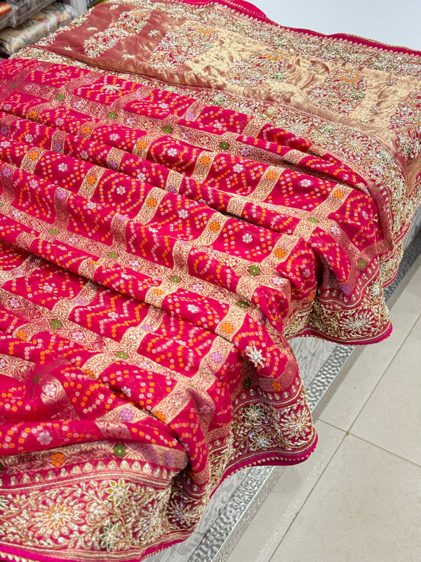 Rani Gharchola Meenakari Georgette Zardosi Hand Embroidery Saree