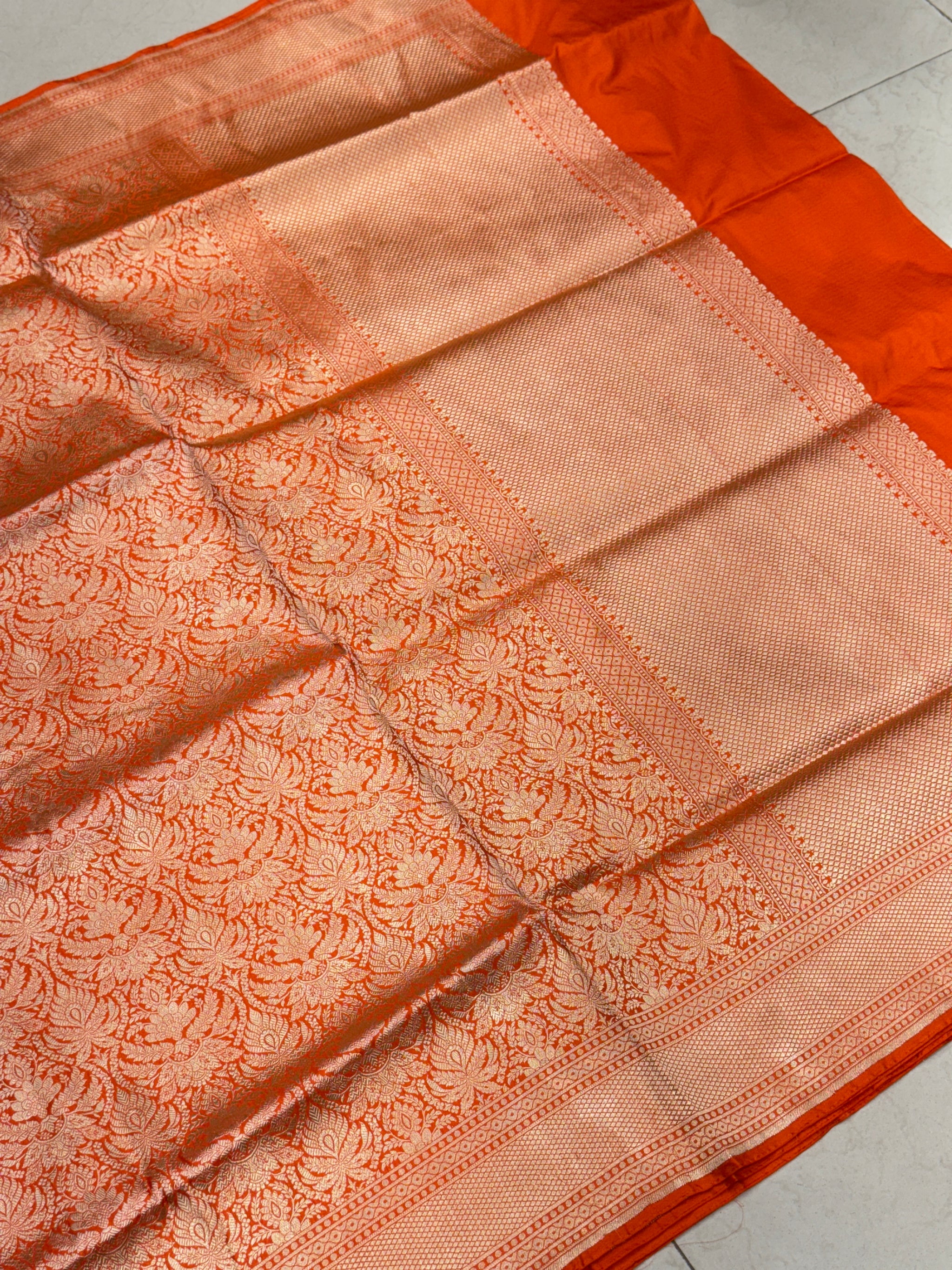 Orange Janhvi Kapoor Inspired Handloom Banarasi Katan Silk Saree