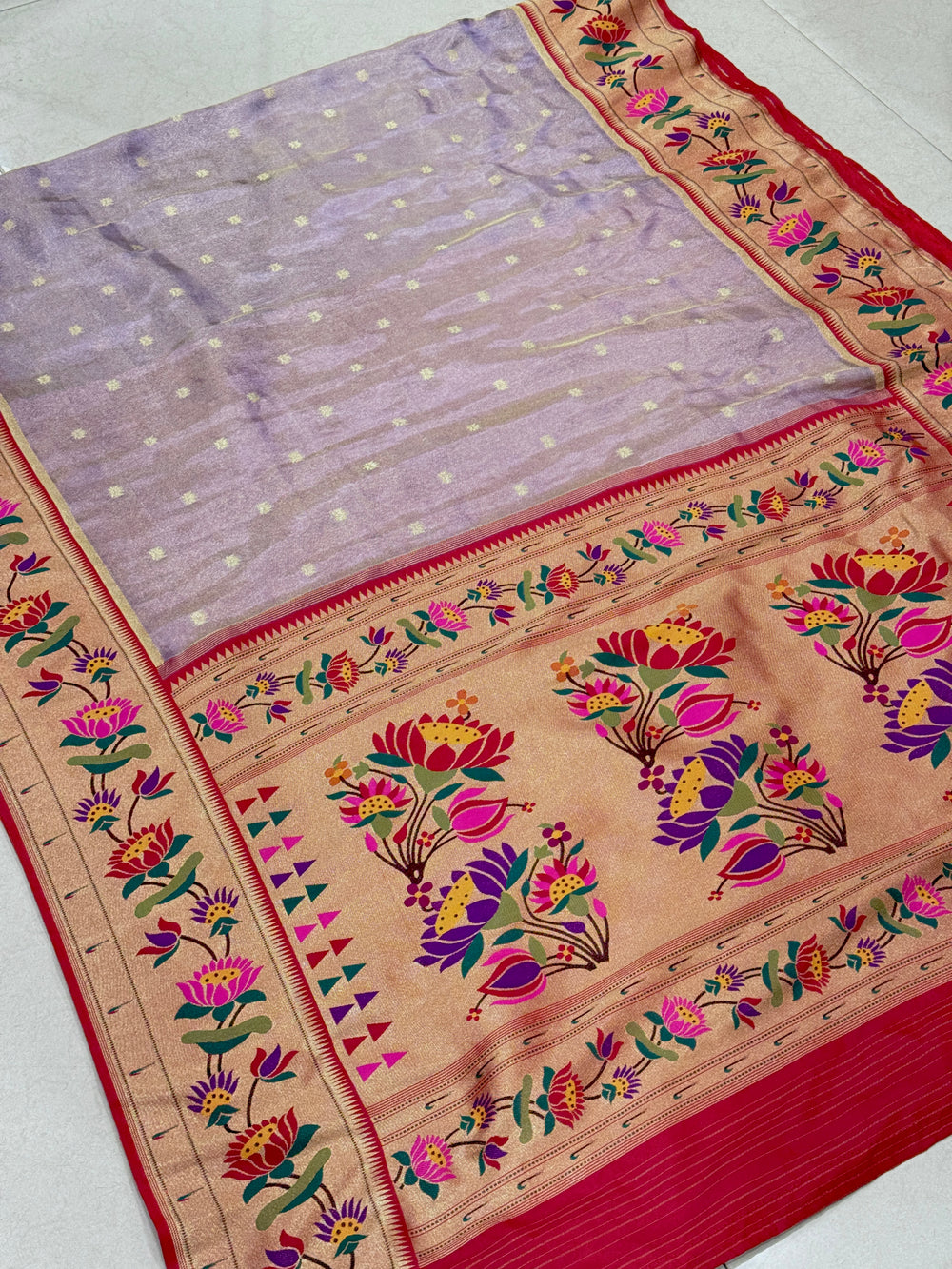 Lilac Tissue Paithani Lotus Border Saree