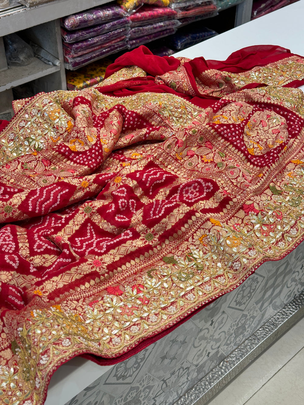 Red Gharchola with Gotapatti Saree