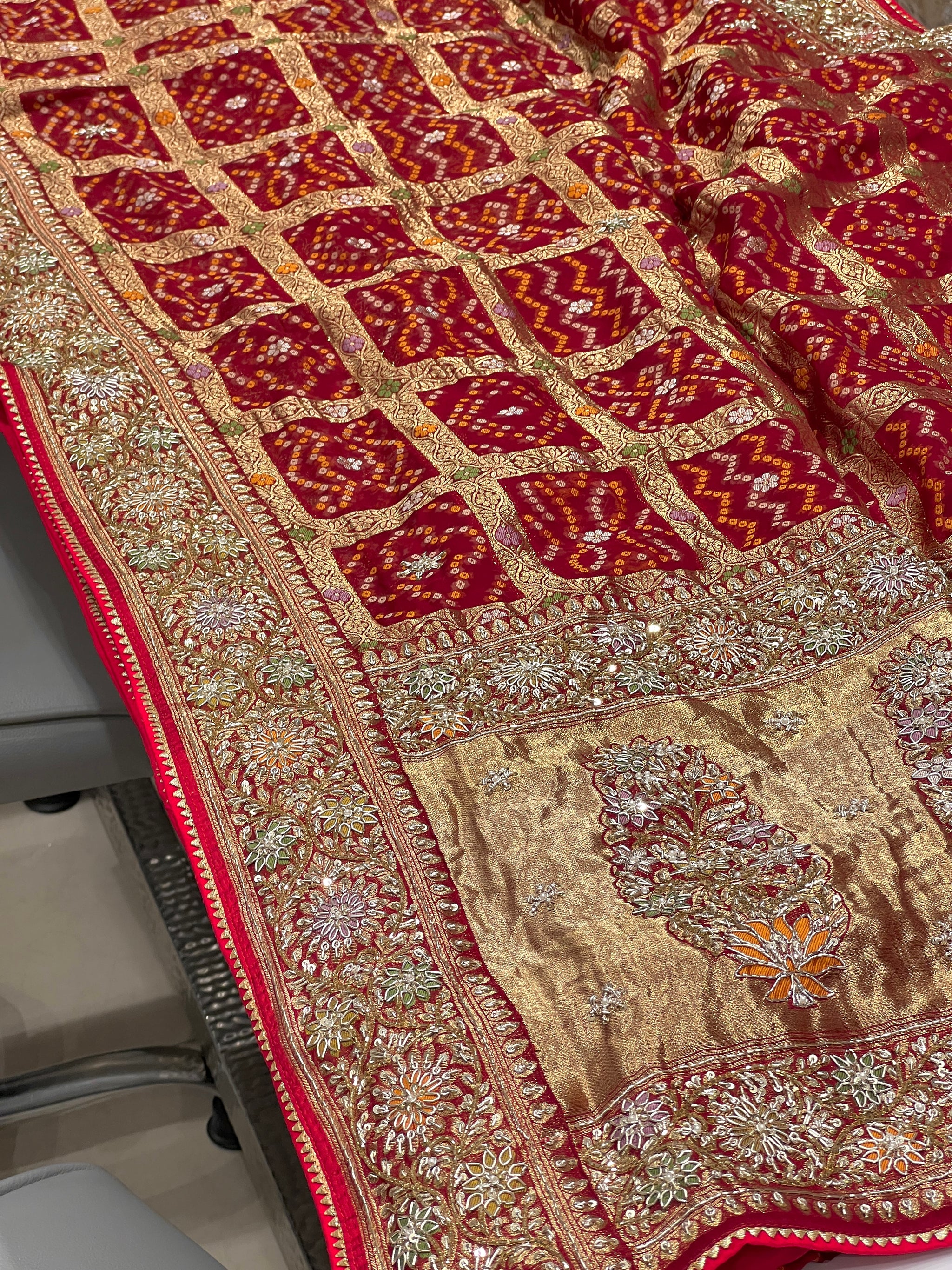 Red Gharchola Meenakari Georgette Zardozi Hand Embroidery Saree