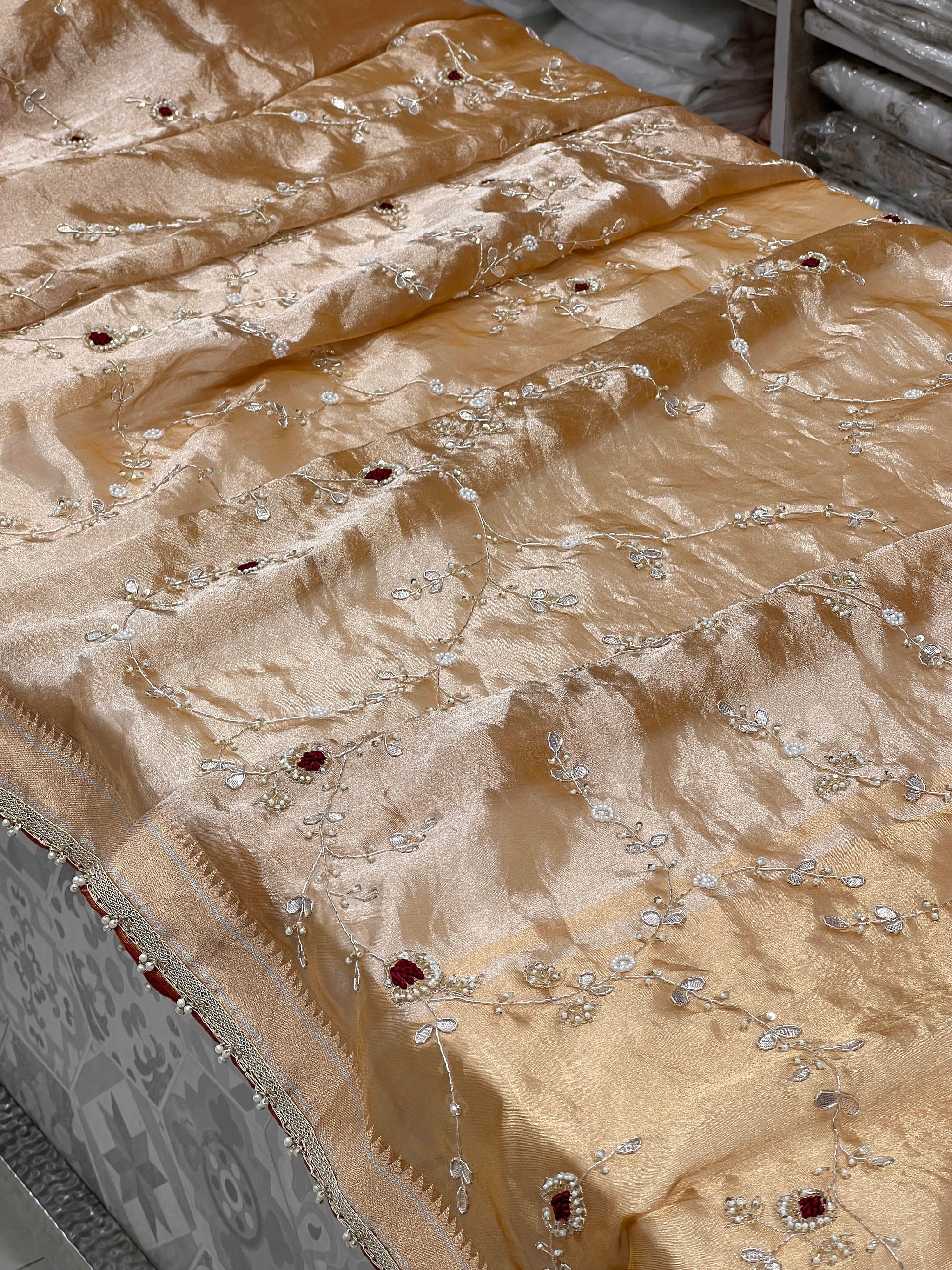 Tissue Jaal Maroon Resham Embroidery