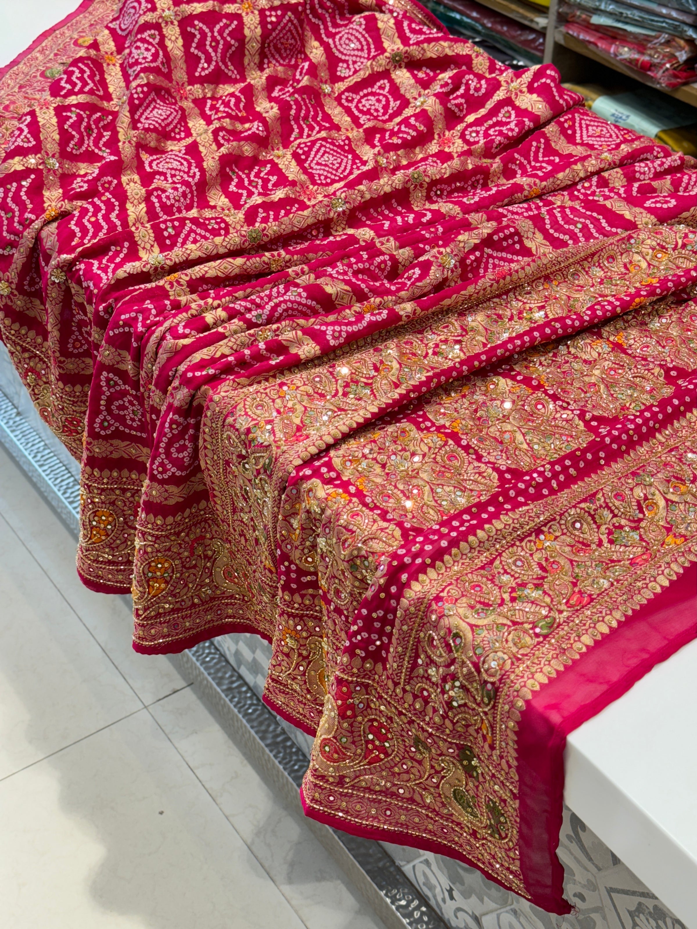 Rani Gharchola Hand Embroidery Saree