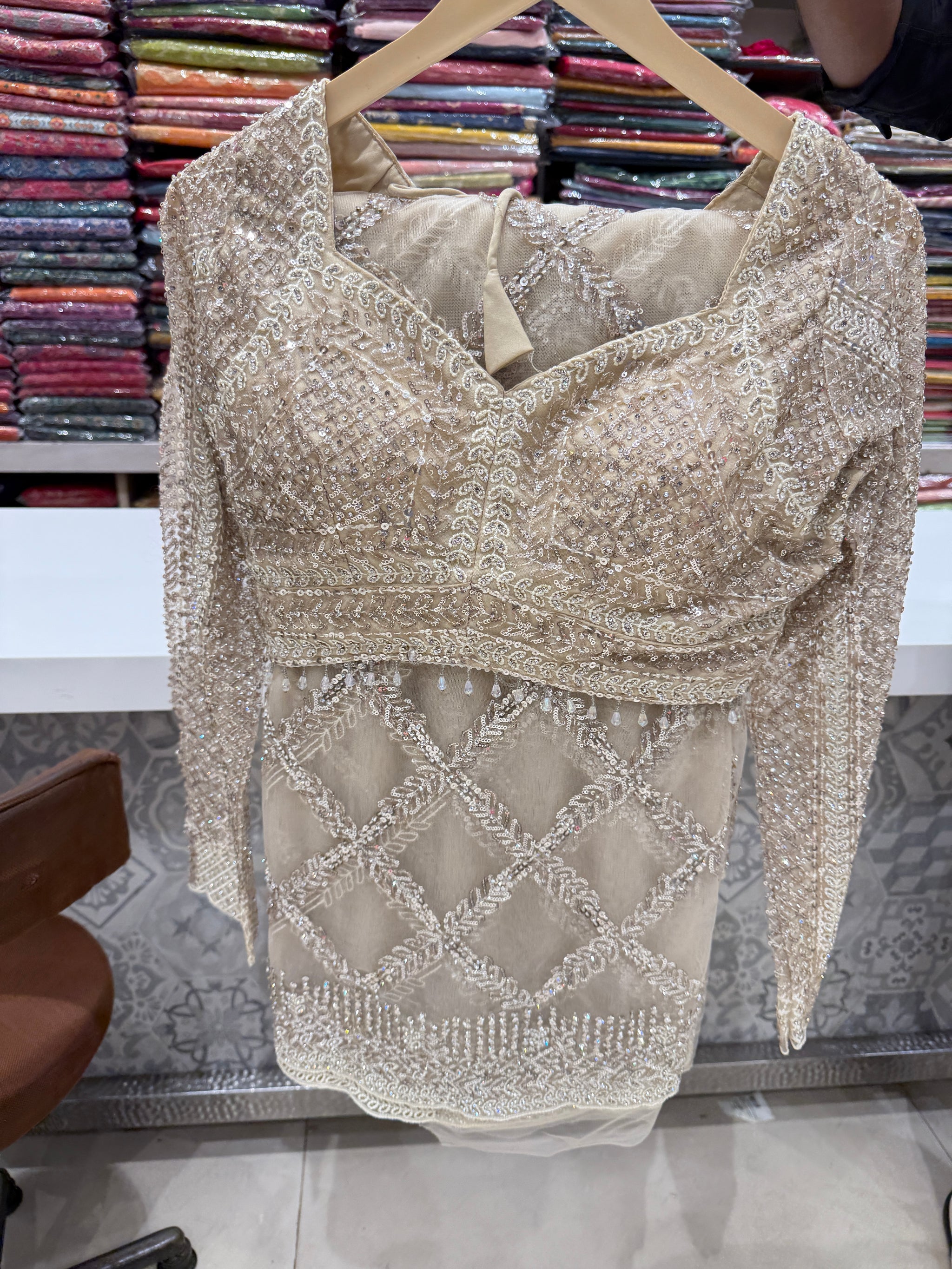 Golden Net Embroidery Saree with Ready Blouse