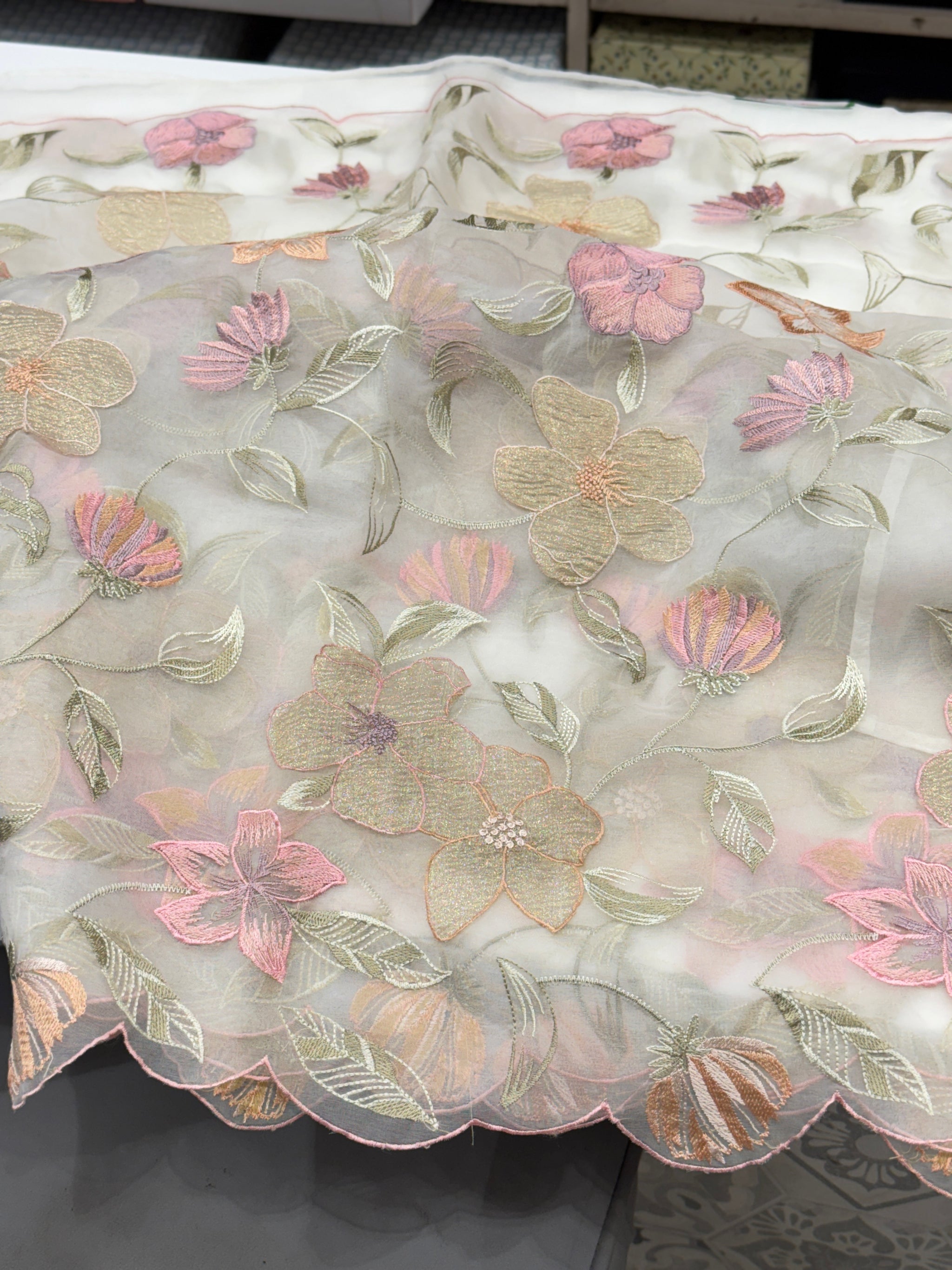 Moti White Organza Appliqué Tissue Saree